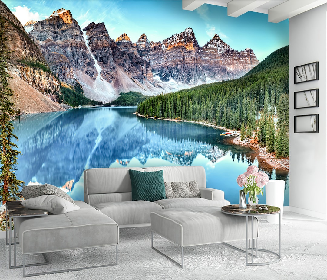 Nature Wallpaper Mountains Lake Water 3d Landscape Peel and - Etsy