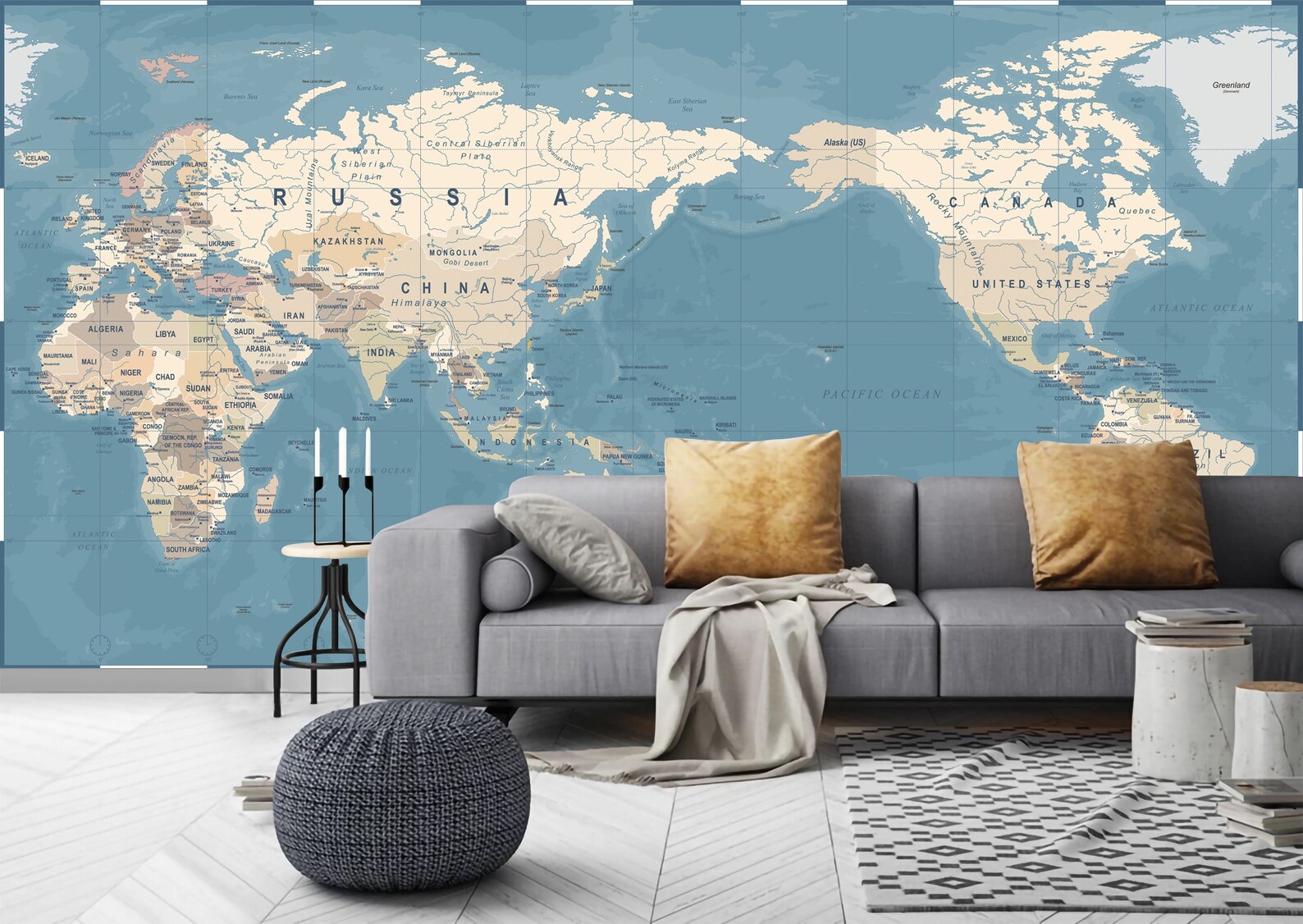 Blue World Map Wallpaper Peel and Stick Self Adhesive | Etsy