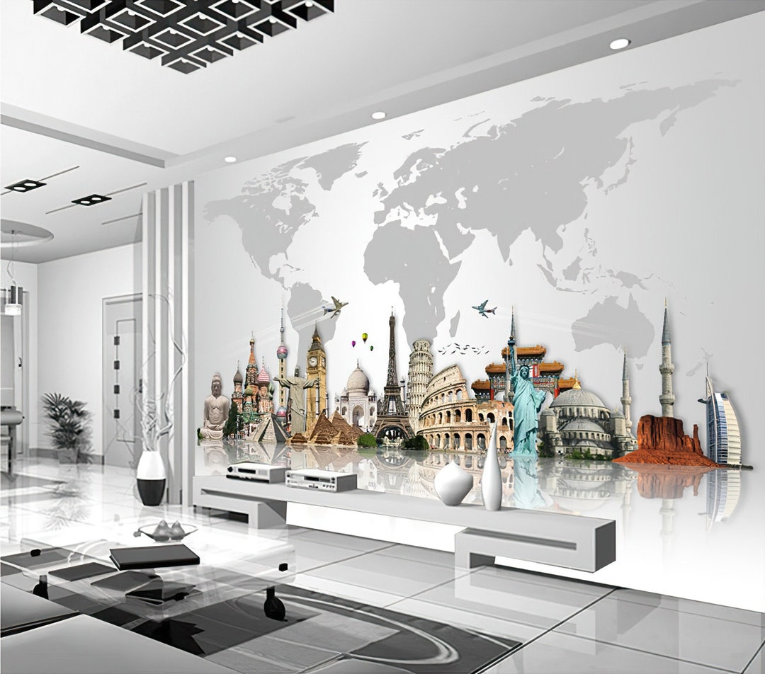 Map Wallpaper Removable Self Adhesive Peel and Stick Political World ...