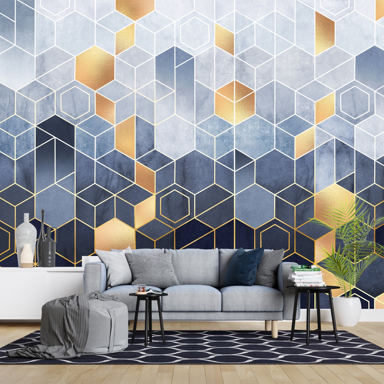 Abstract Geometric Hexagon Wallpaper Abstract Gold Geometric | Etsy