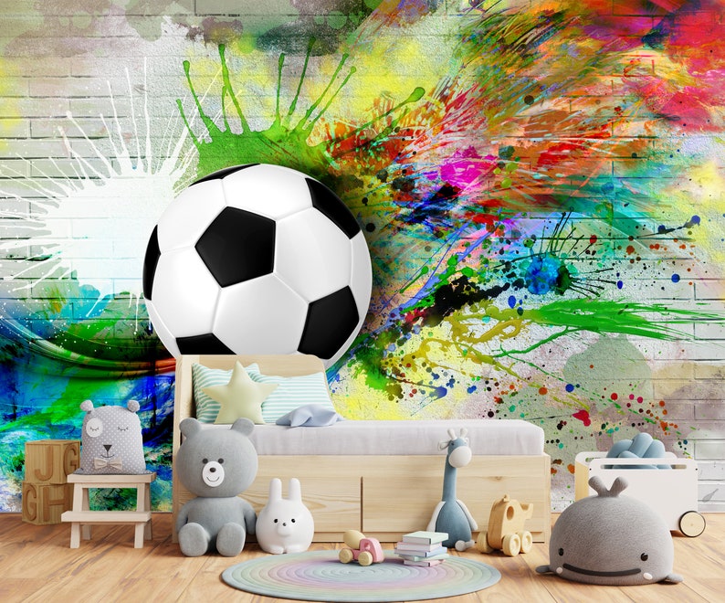 Kids Wallpaper Football Colored Peel and Stick Non Woven - Etsy