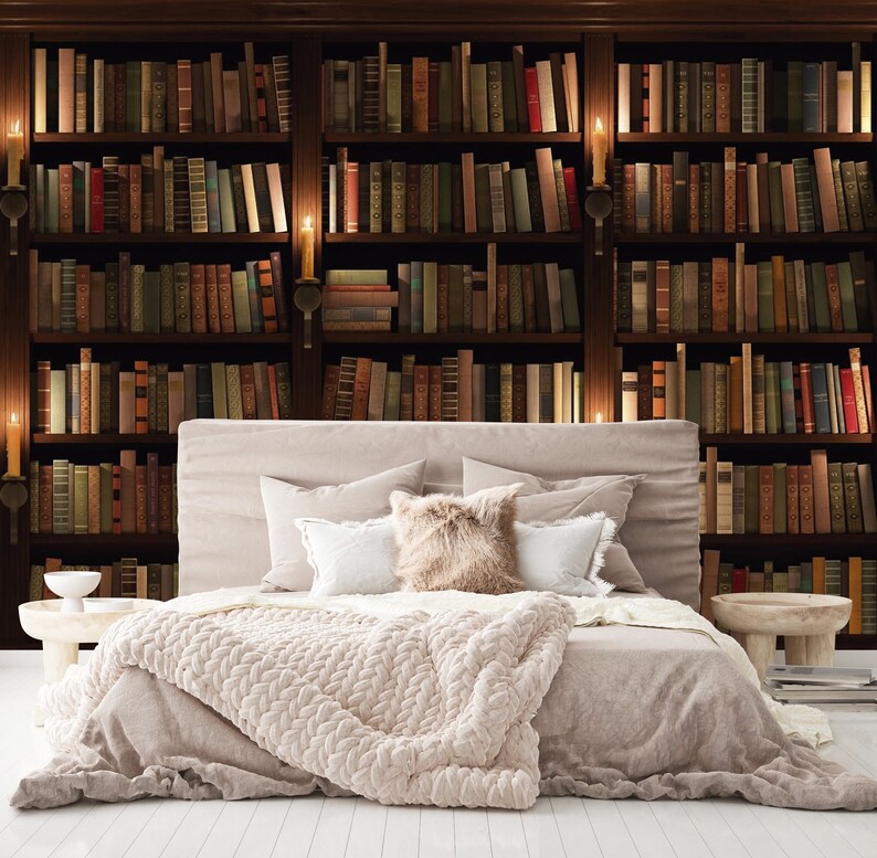 Bookshelf Wallpaper Bookcase Library Texture Old Faux 3d - Etsy