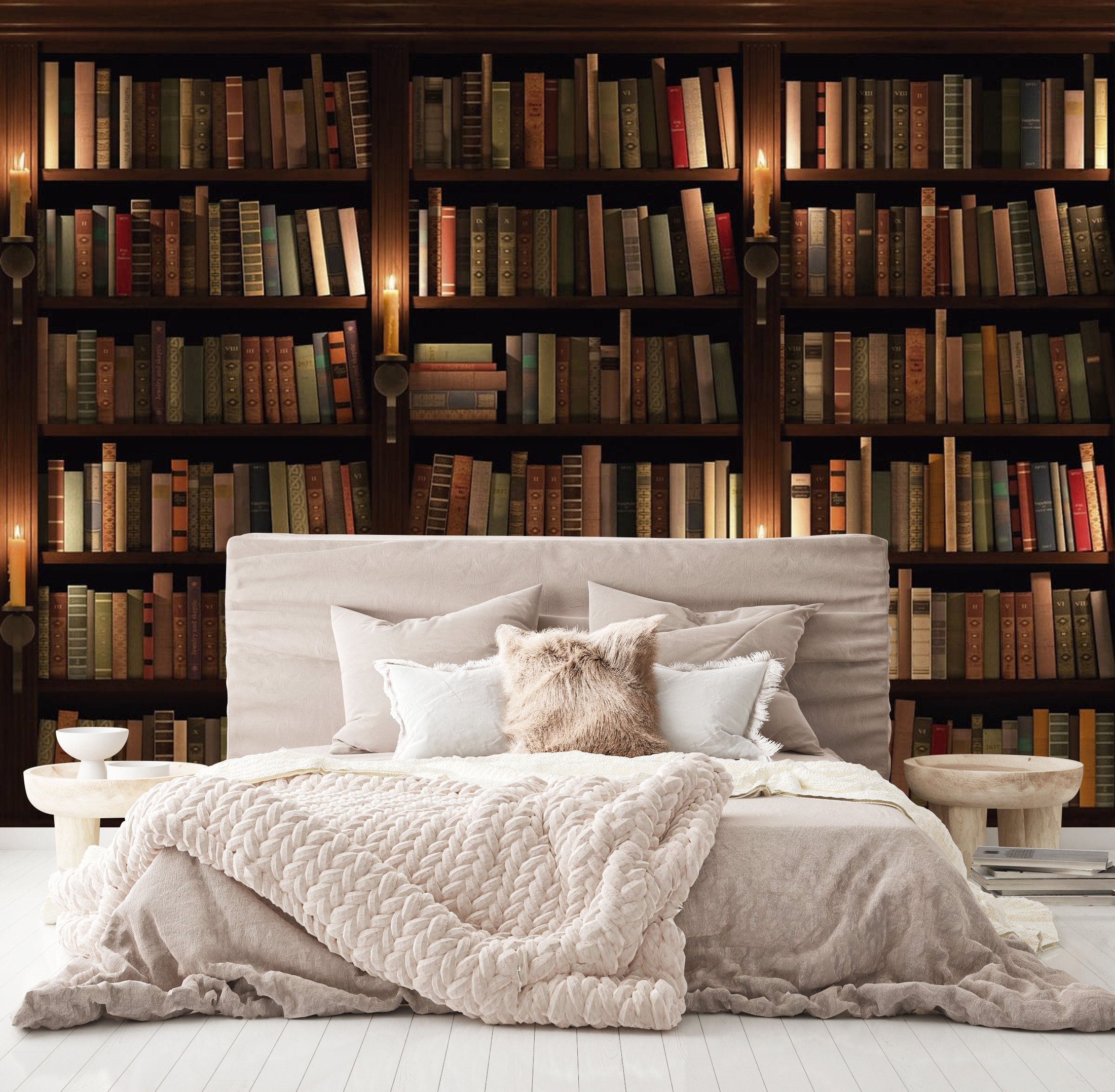 Bookshelf Wallpaper Bookcase Library Texture Old Faux 3d - Etsy