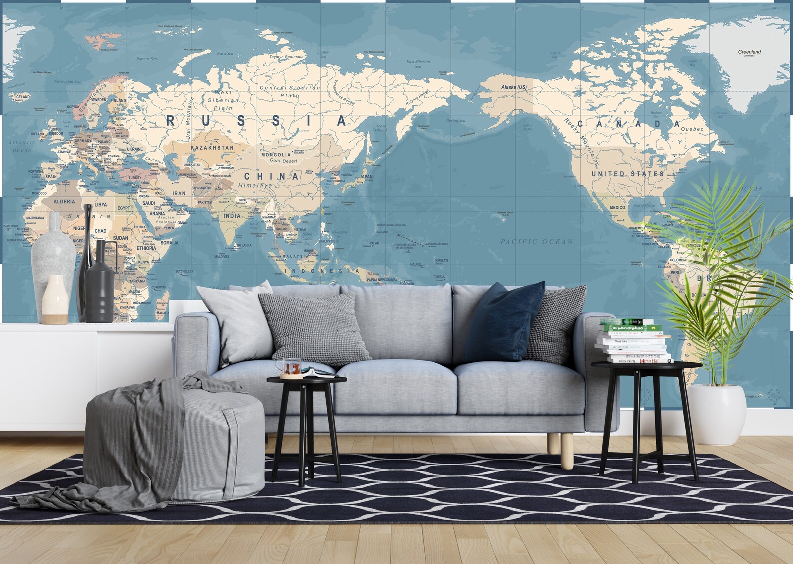 Blue World Map Wallpaper Peel and Stick Self Adhesive | Etsy