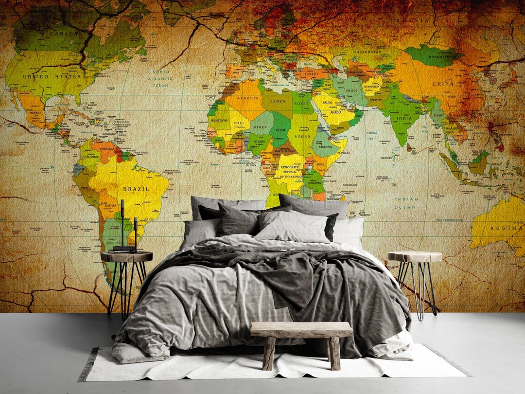 Extra Large World Map Wallpaper Peel and Stick Self Adhesive Wall Mural ...