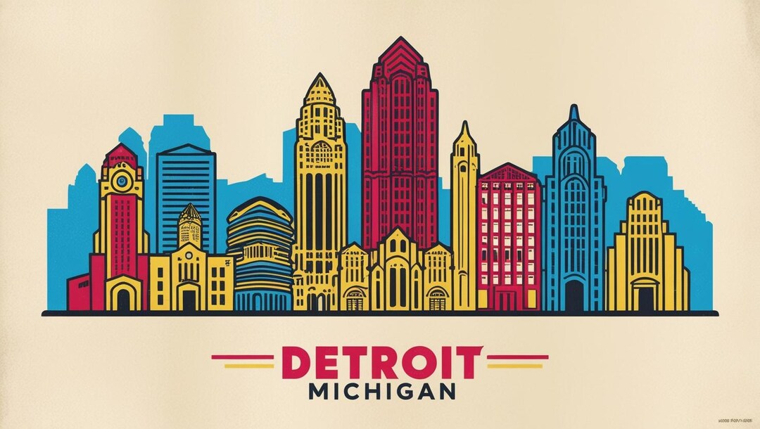 Cartoon Style Detroit Skyline Digital Print - Etsy