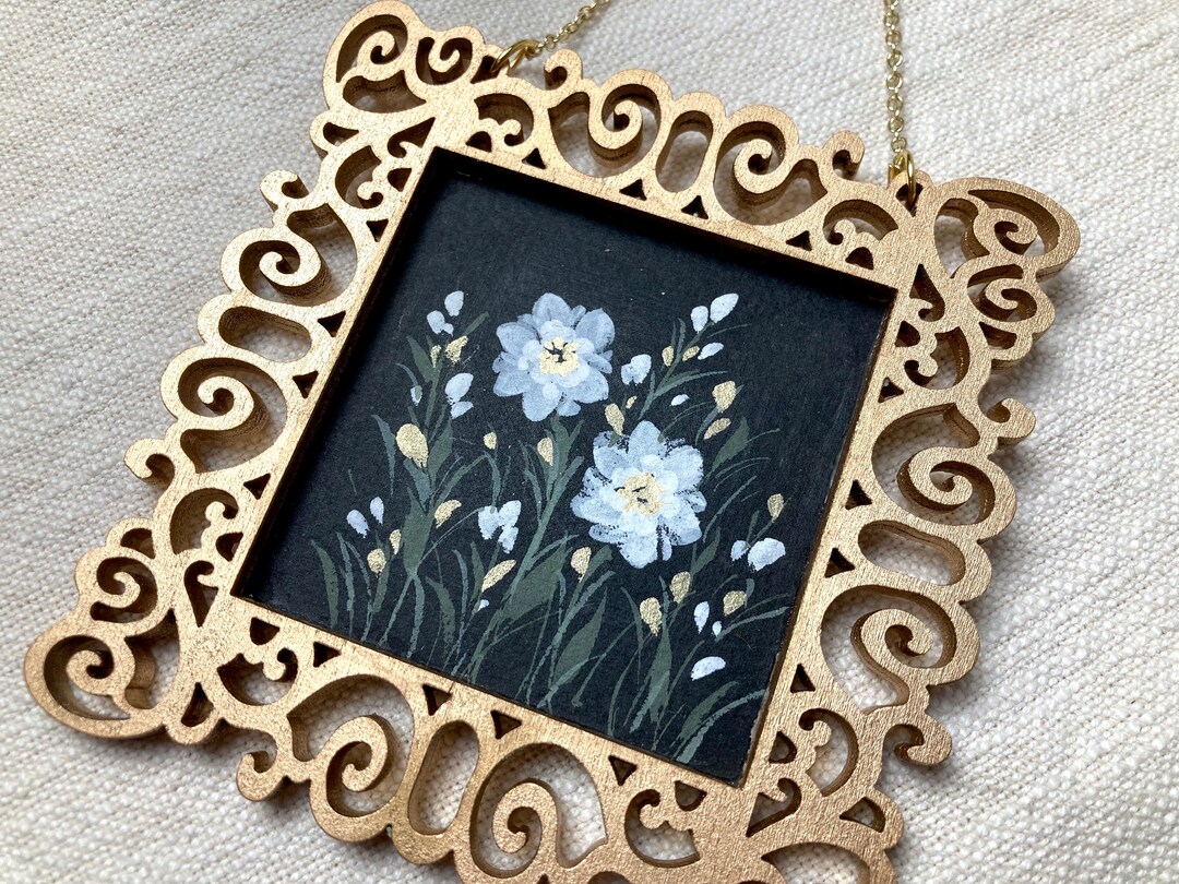 Mini Framed Painting | White Flowers | Ready to Hang | Floral Wall Art ...