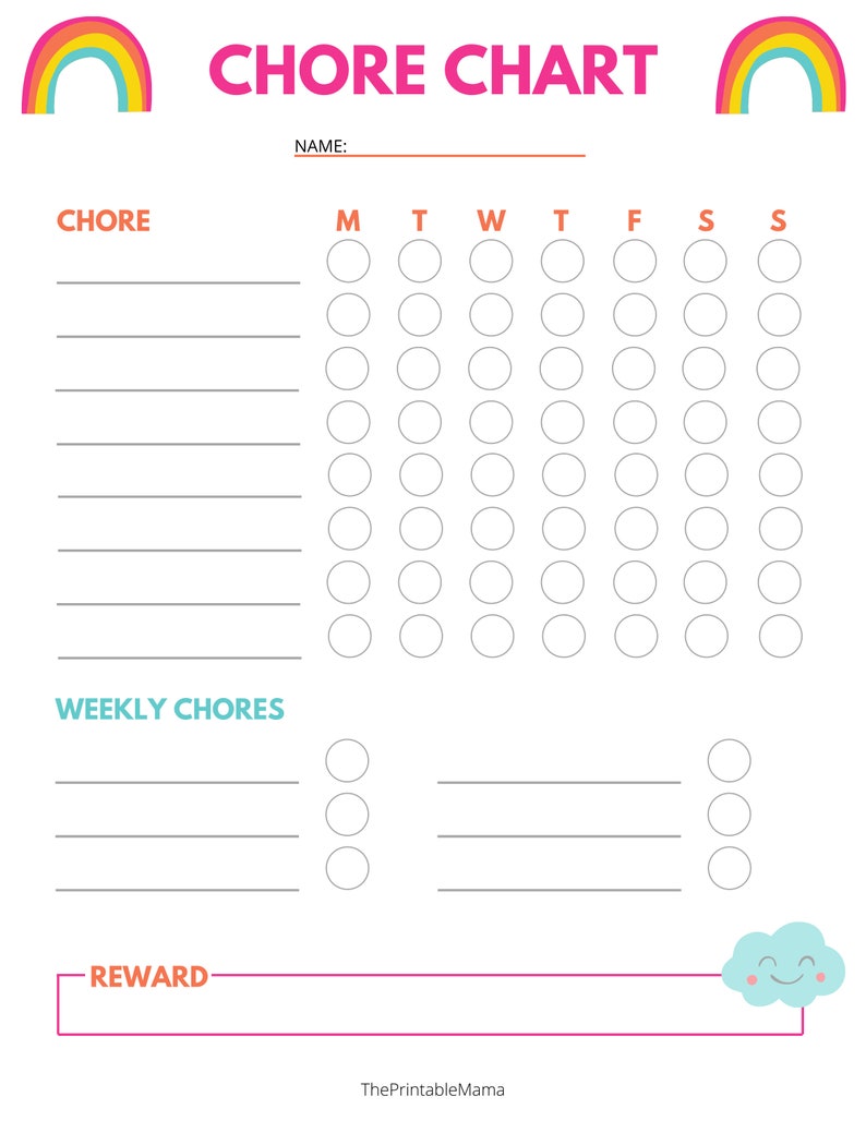 Rainbow Chore Chart Keep Your Child Motivated in Doing Their Chores and ...