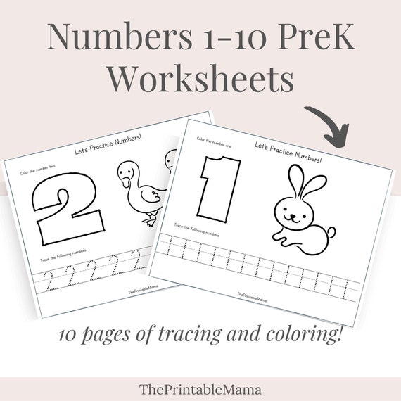 Preschool Numbers Printable from Numbers 1-10 for your | Etsy