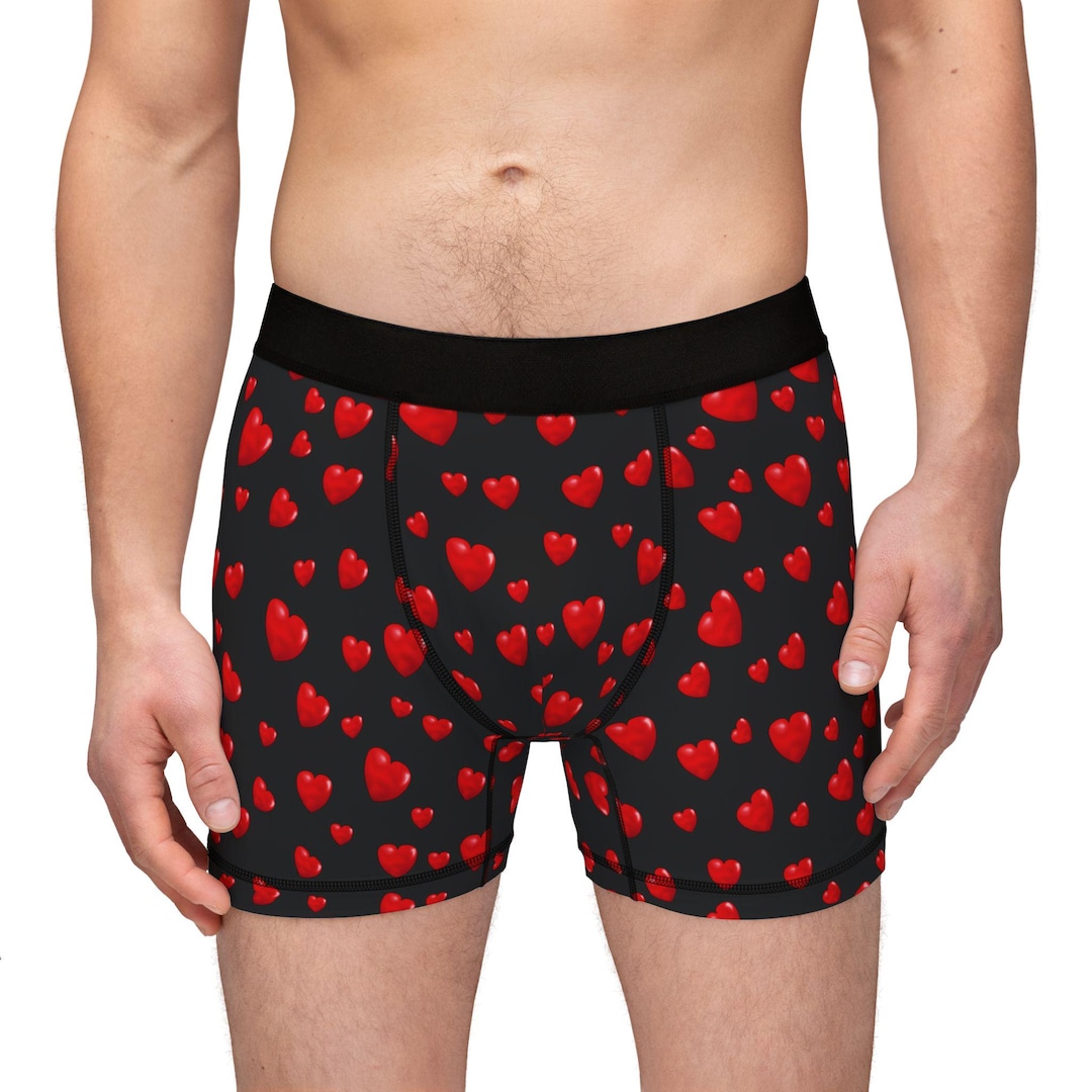 Mens Heart Boxers Black Underwear Red Hearts Heart Lover Bottoms Love ...