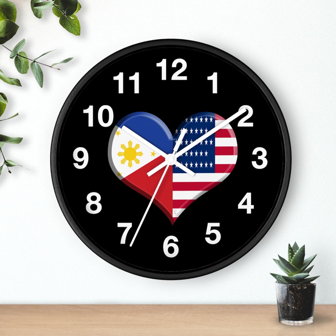 Philippine American Flag Heart Wall Clock Filipino Pride American Pride ...
