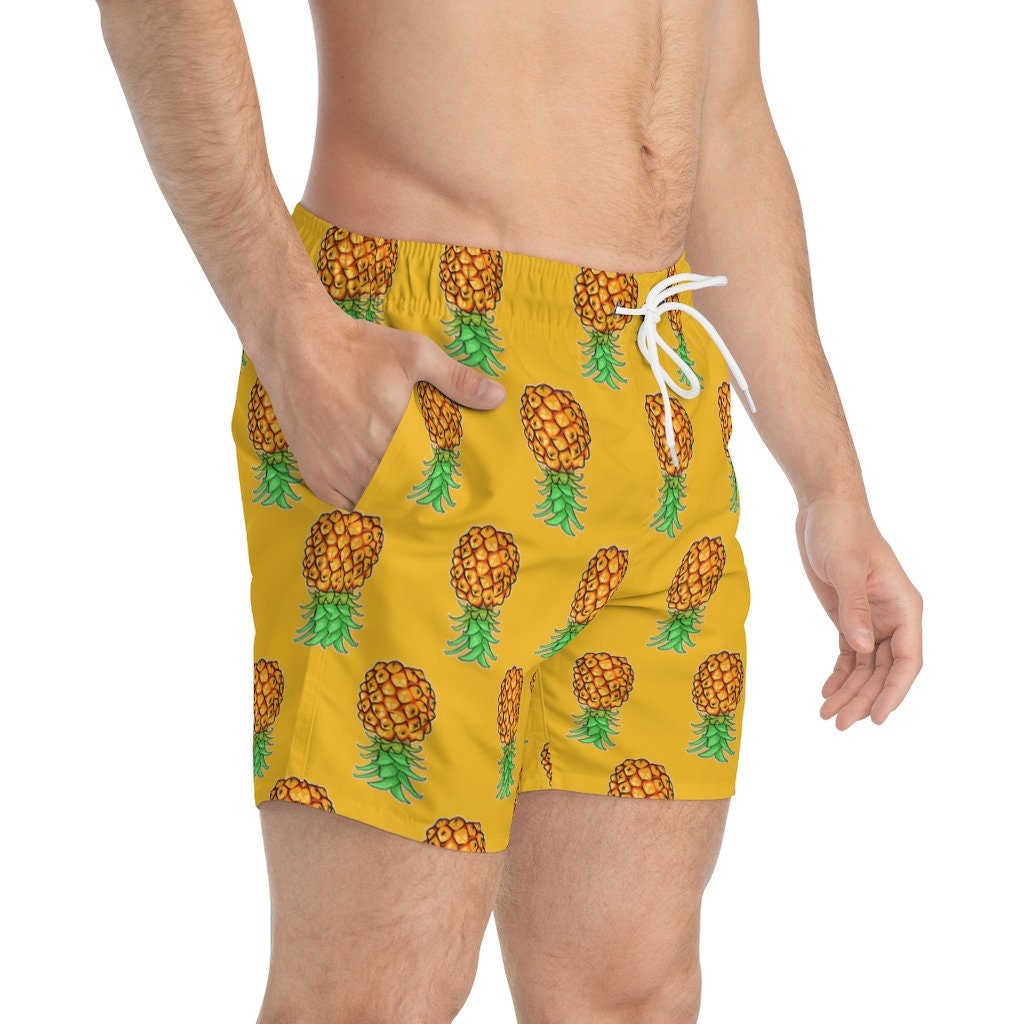 Upside Down Pineapple Swim Trunks Yellow Multicolored Swim Shorts ...
