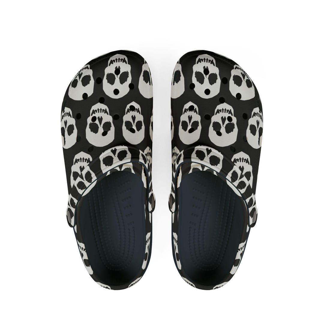 Skull Clogs Black White Slides Goth Foam Rubber Shoes Halloween Kicks ...