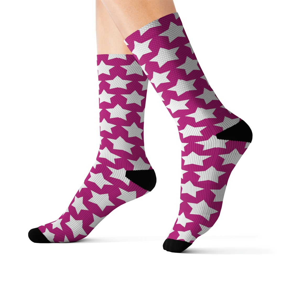 Star Socks Pink Socks White Stars Fancy Socks Unique Style Funny Socks ...