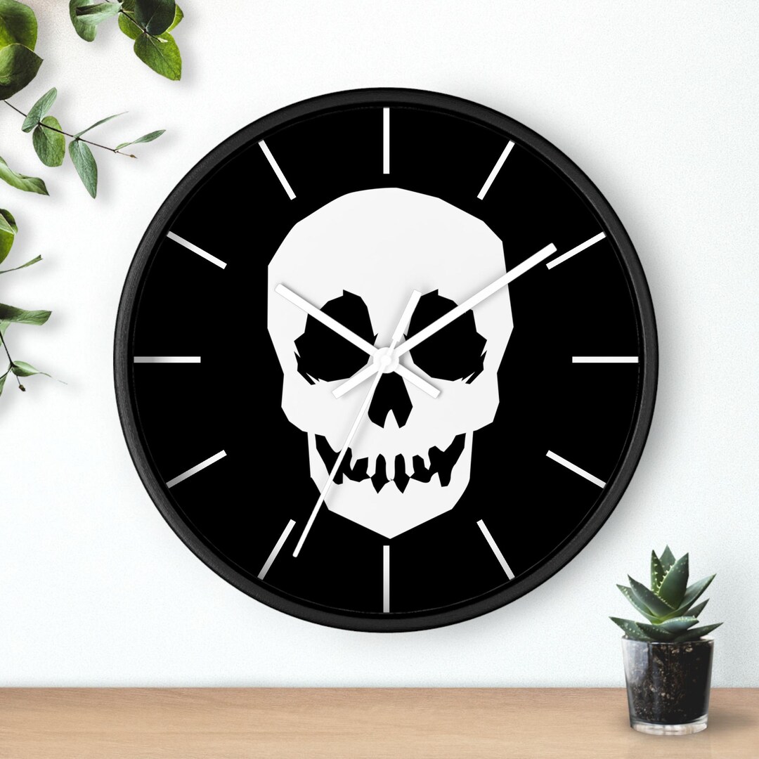 White Skull Wall Clock Black Scary Clock Halloween Wall Decor Gothic ...