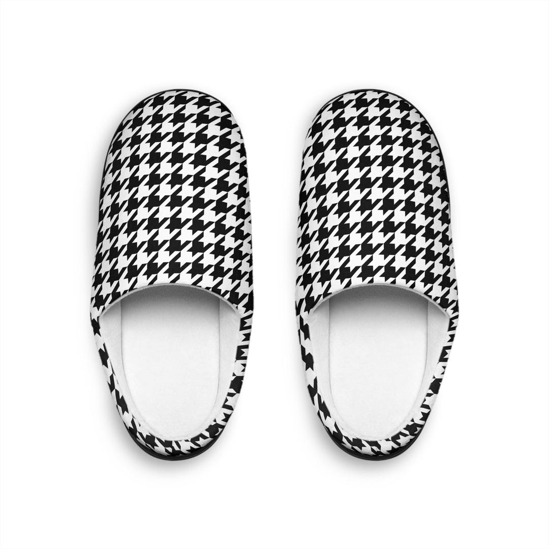 Womens Houndstooth Slippers Black White Indoor Slippers Stylish ...