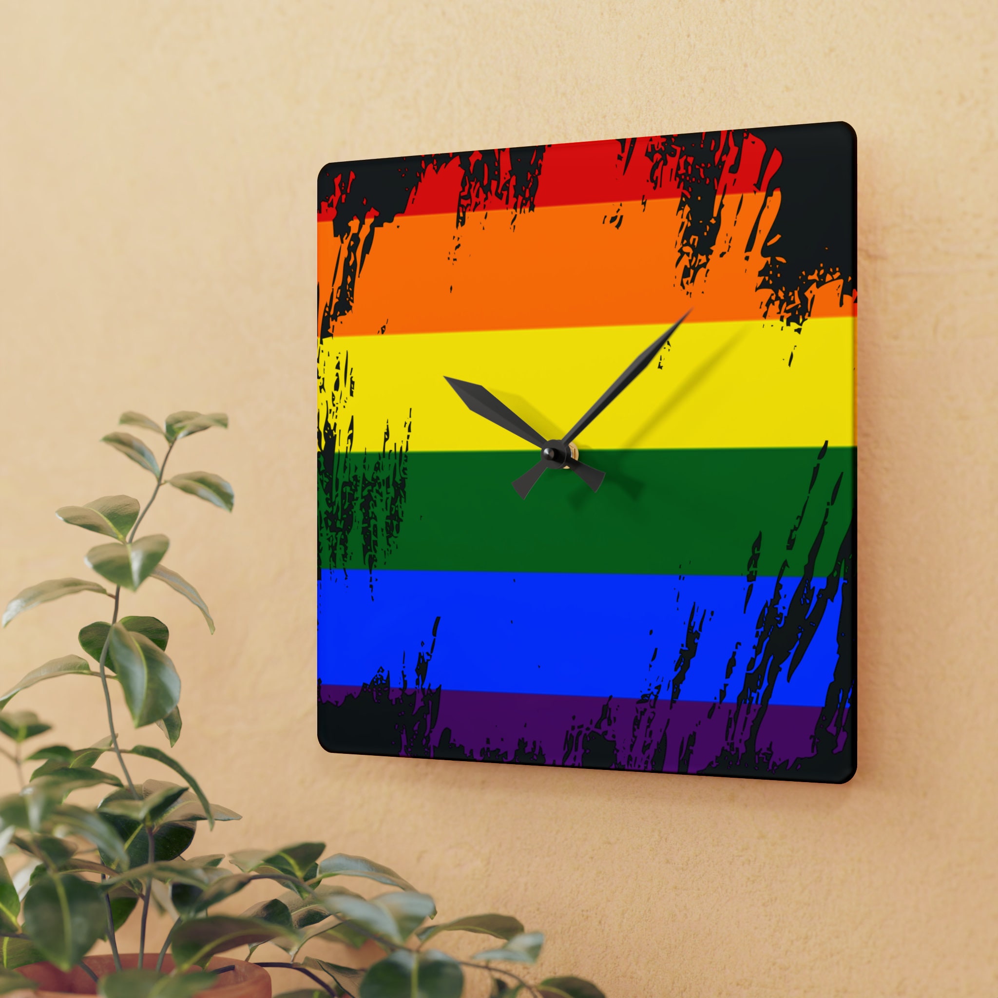 Rainbow Wall Clock Gay Pride Flag LGBT Wall Clock Love is Love Decor ...
