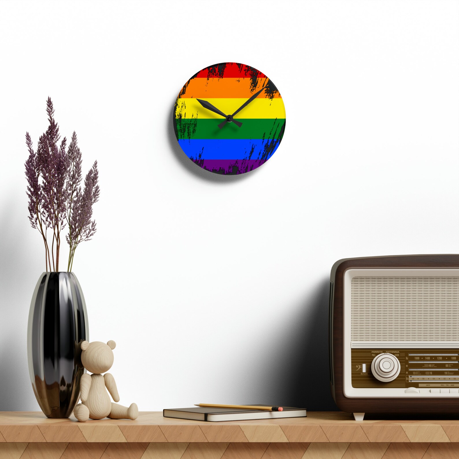 Rainbow Wall Clock Gay Pride Flag LGBT Wall Clock Love is Love Decor ...