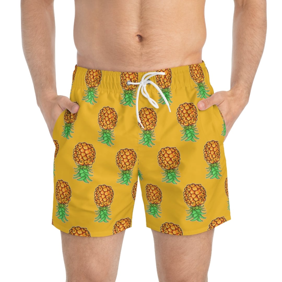 Upside Down Pineapple Swim Trunks Yellow Multicolored Swim Shorts ...