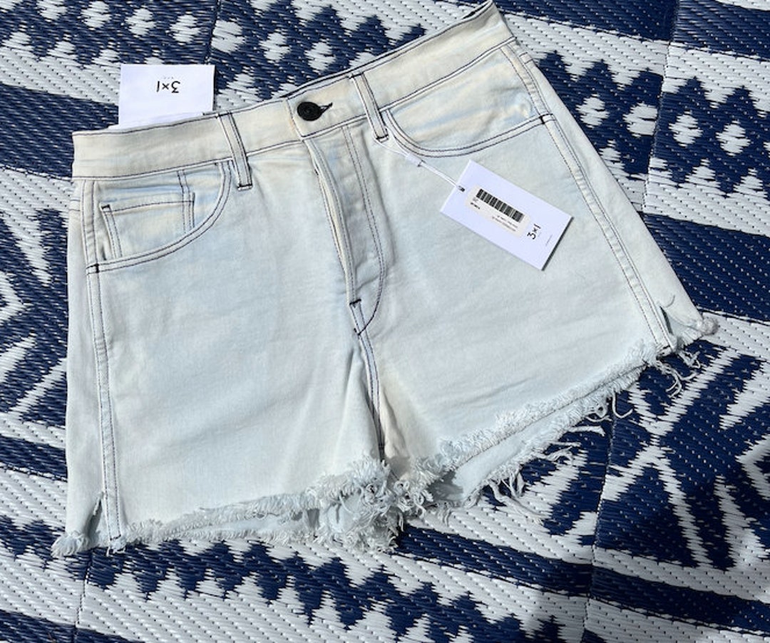 High End Premium Brand 3x1 Denim Indigo Short, Bleached to Very Pale ...