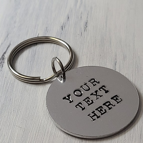 Custom Hand Stamped Metal Keychain Round | Etsy