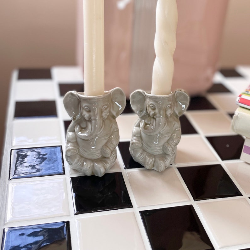 Vintage Elephant Candlestick Holders Glazed Ceramic Small Home Decor ...