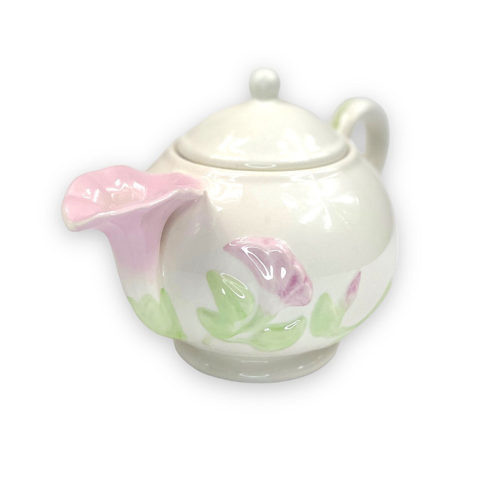 Vintage Flower Spout Teapot | 80s Pastel Ceramic Hand Painted Floral ...