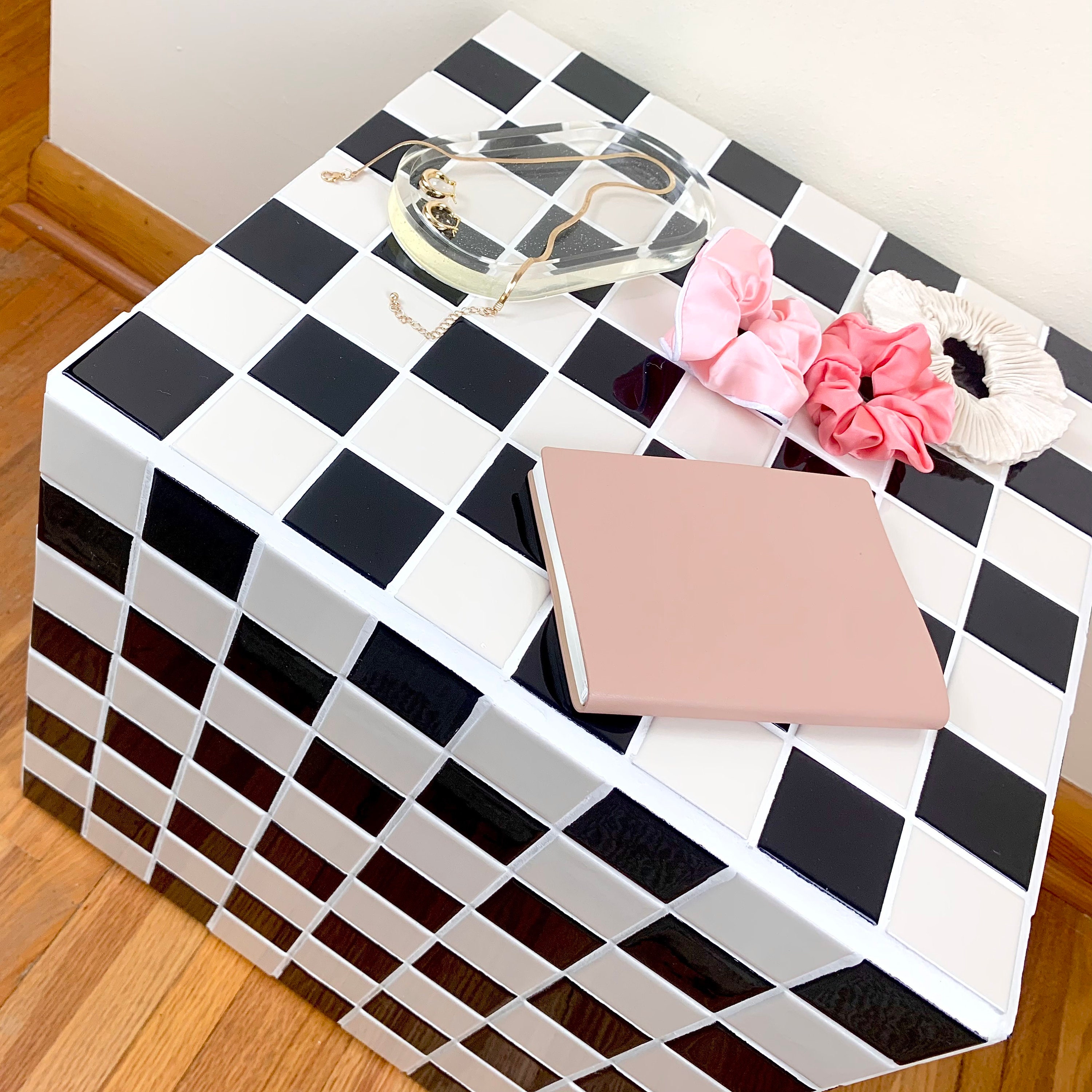 Checker Tiled Side Table Cube 16-inch Black and White - Etsy