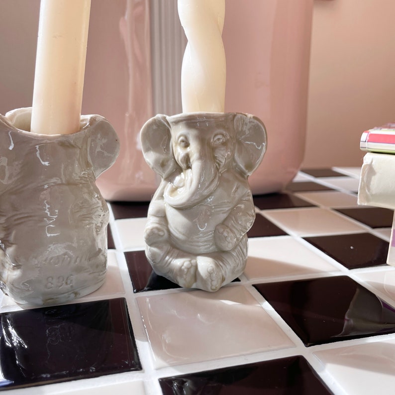 Vintage Elephant Candlestick Holders Glazed Ceramic Small - Etsy
