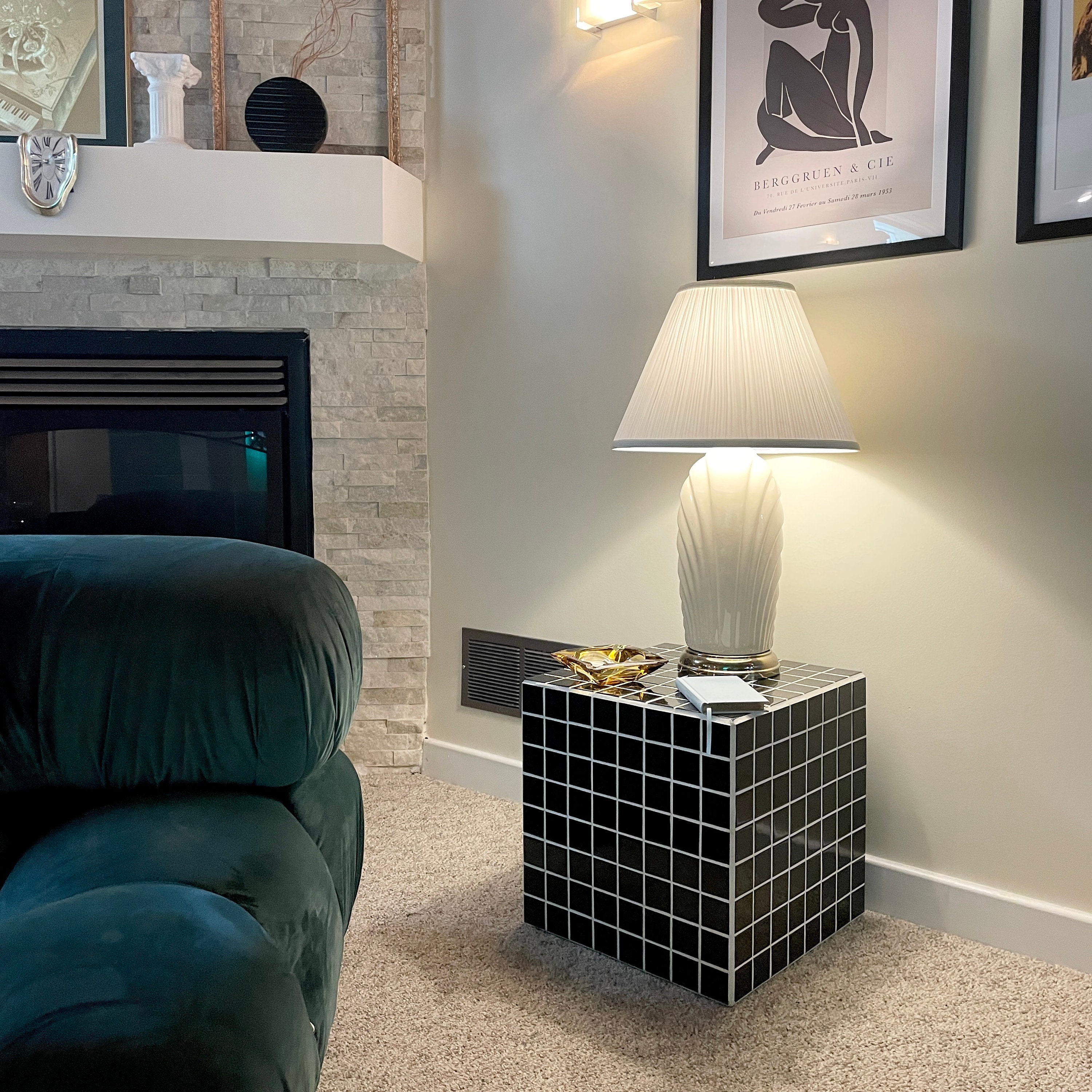 Tiled Cube Side Table 16 Black Ceramic With White - Etsy