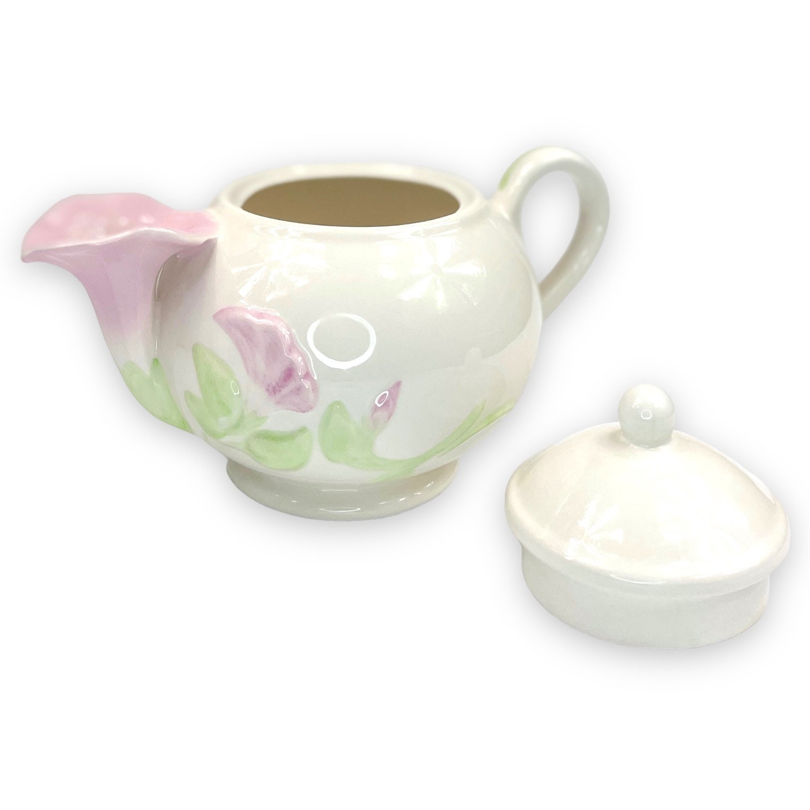 Vintage Flower Spout Teapot | 80s Pastel Ceramic Hand Painted Floral ...
