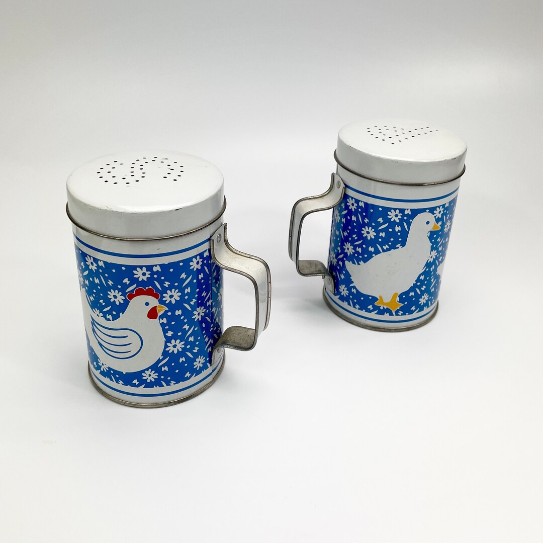 1980s Vintage Tinware S&P Shakers Blue Cornflower With Hen and Duck ...