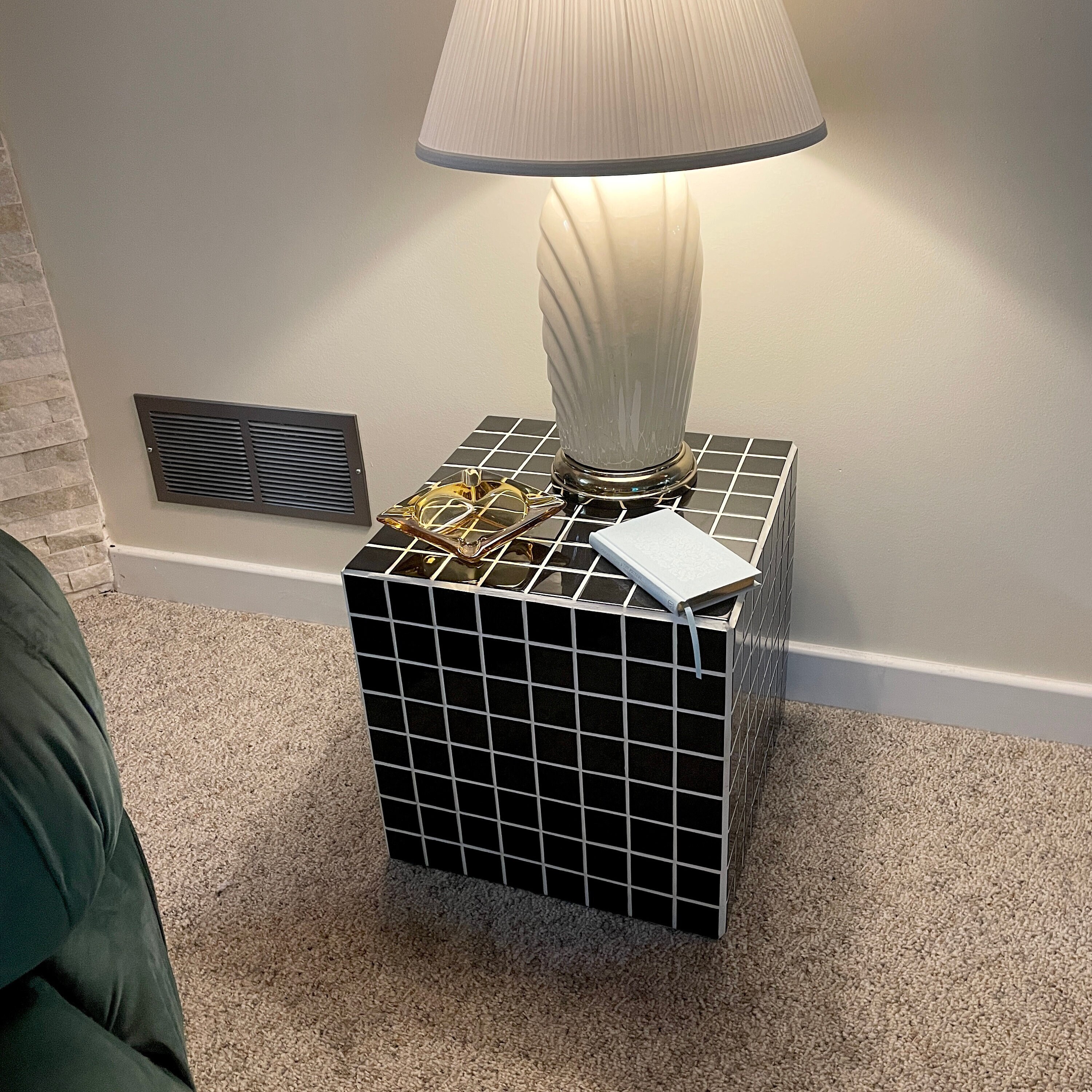 Tiled Cube Side Table 16 Black Ceramic With White - Etsy
