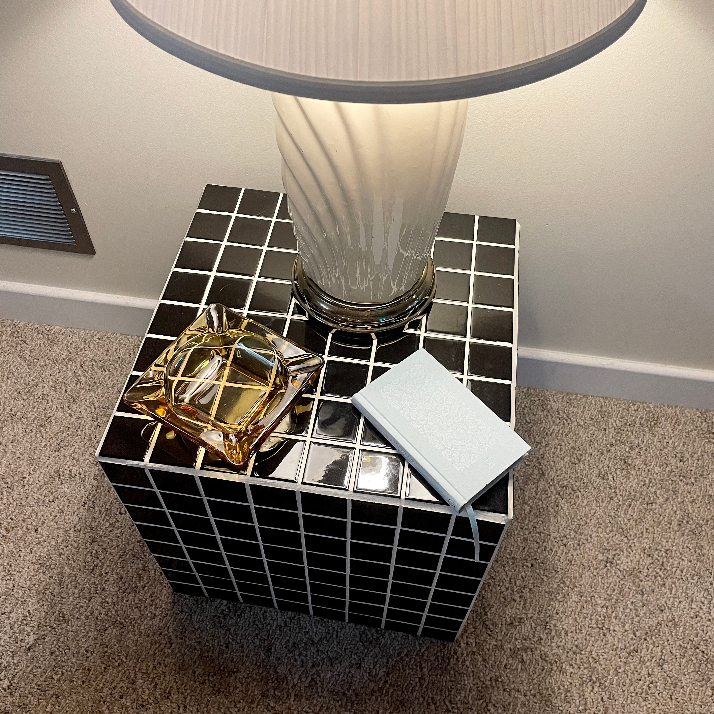Tiled Cube Side Table 16 Black Ceramic With White - Etsy