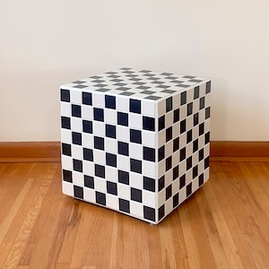 Checker Tiled Side Table Cube 16-inch Black and White Ceramic With ...