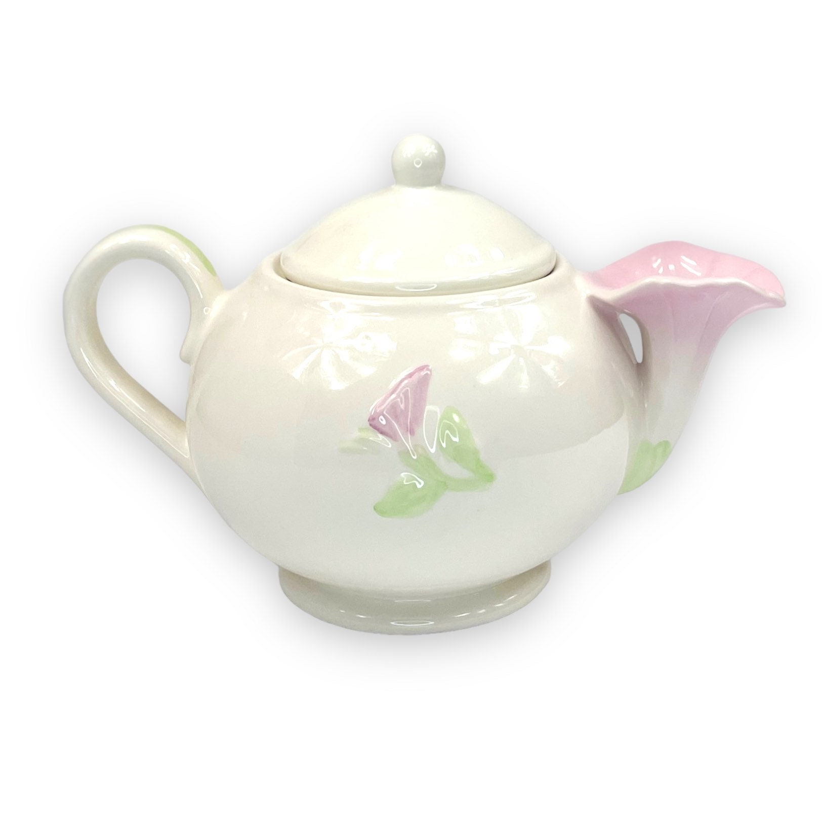 Vintage Flower Spout Teapot | 80s Pastel Ceramic Hand Painted Floral ...