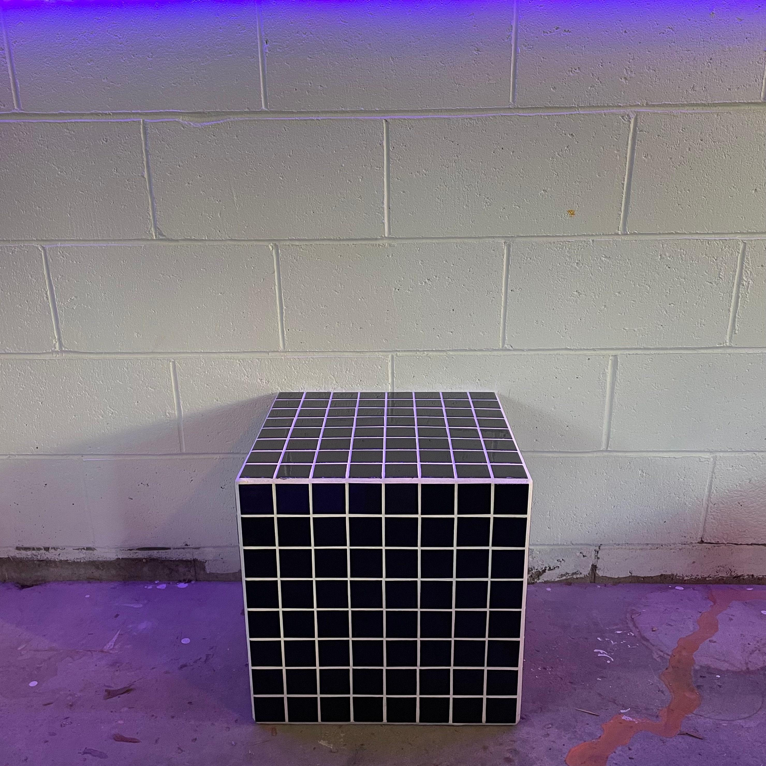 Tiled Cube Side Table 16 Black Ceramic With White - Etsy Canada