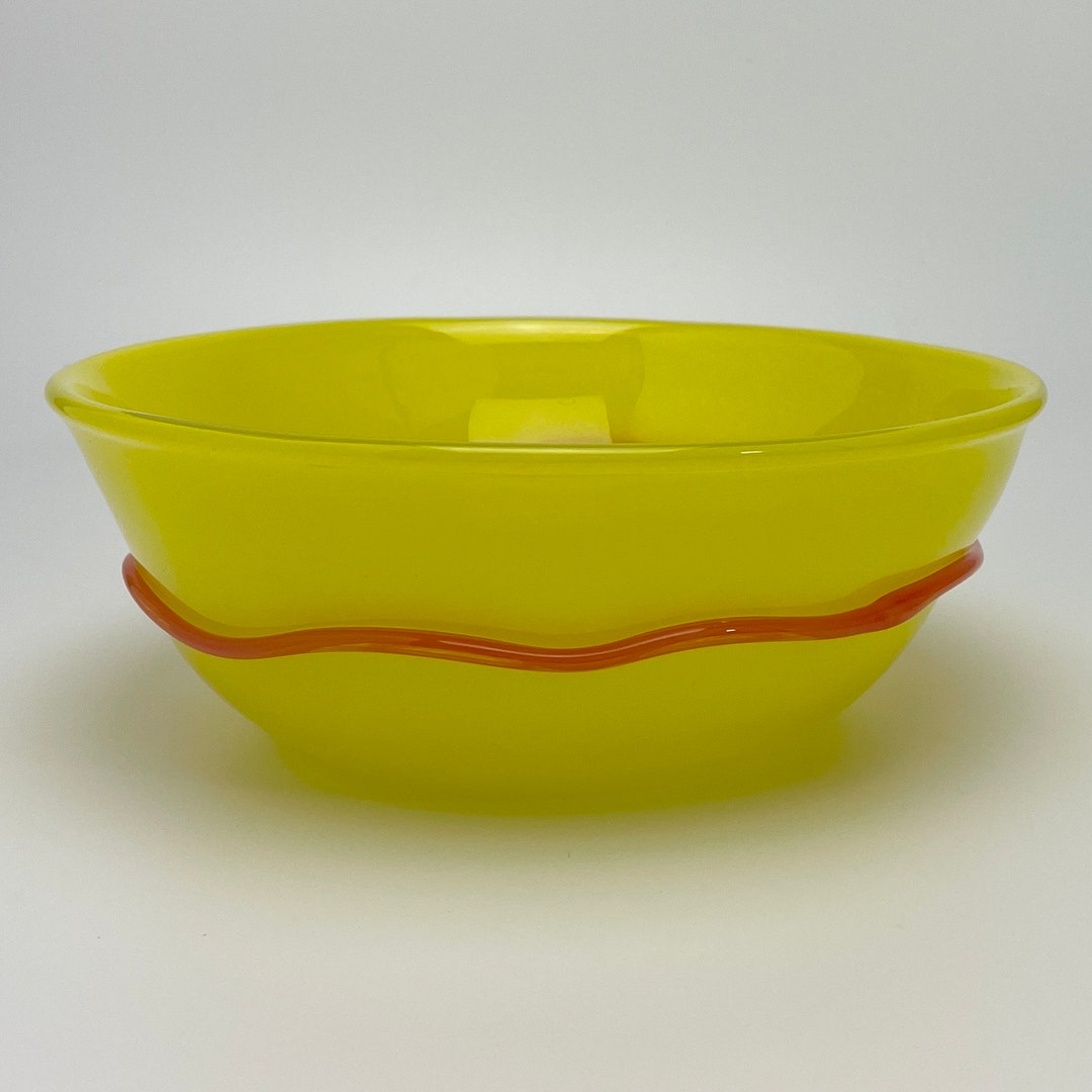 Bright Yellow Orange Art Glass Bowl Vintage Handmade | Wavy Accent ...