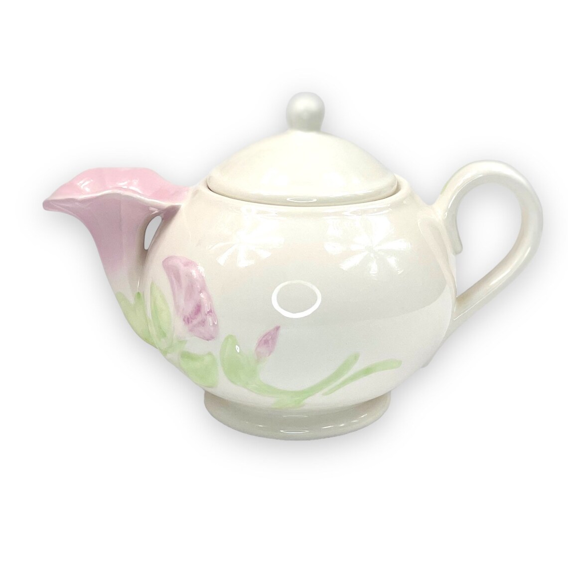 Vintage Flower Spout Teapot | 80s Pastel Ceramic Hand Painted Floral ...