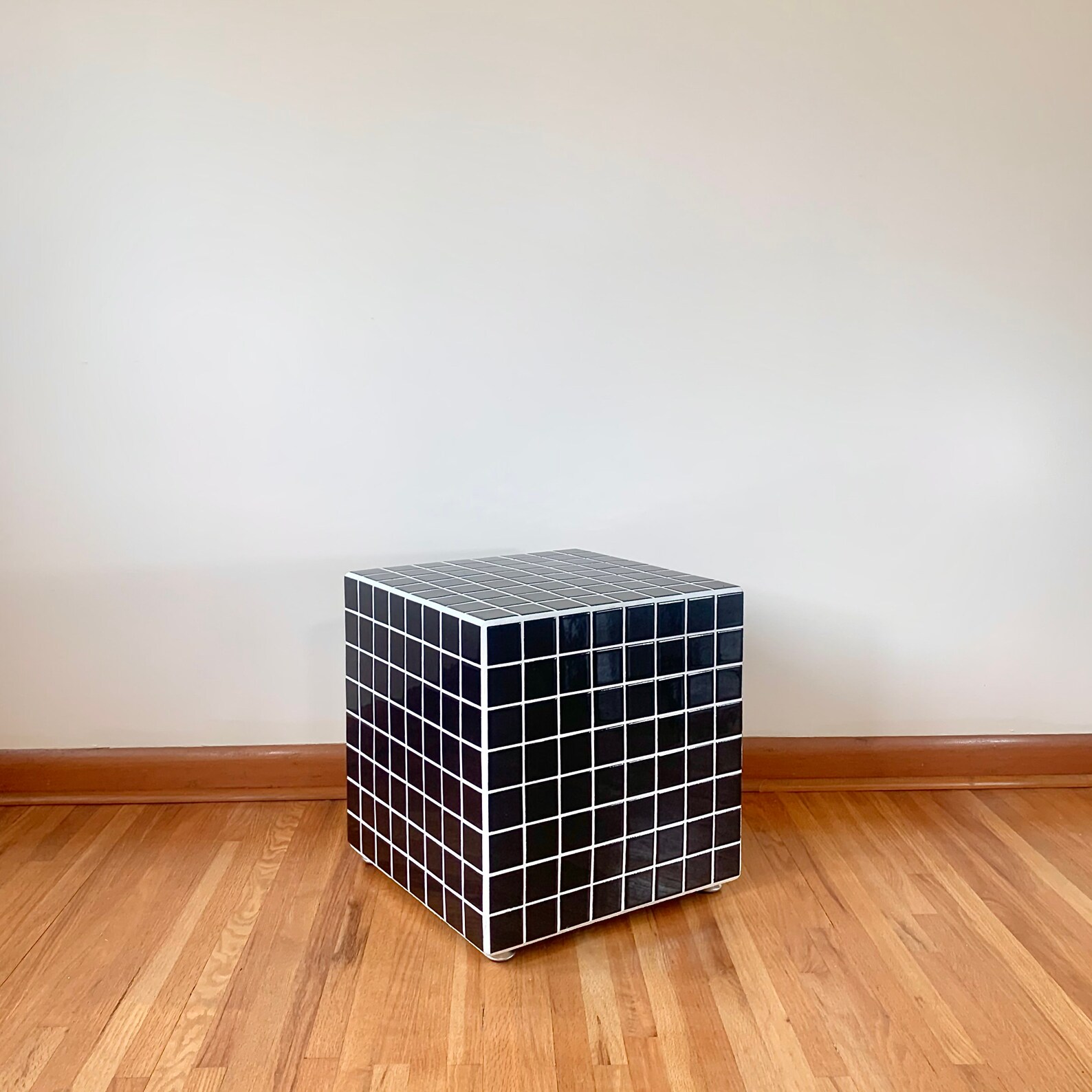 Tiled Cube Side Table 16 Black Ceramic With White - Etsy Canada