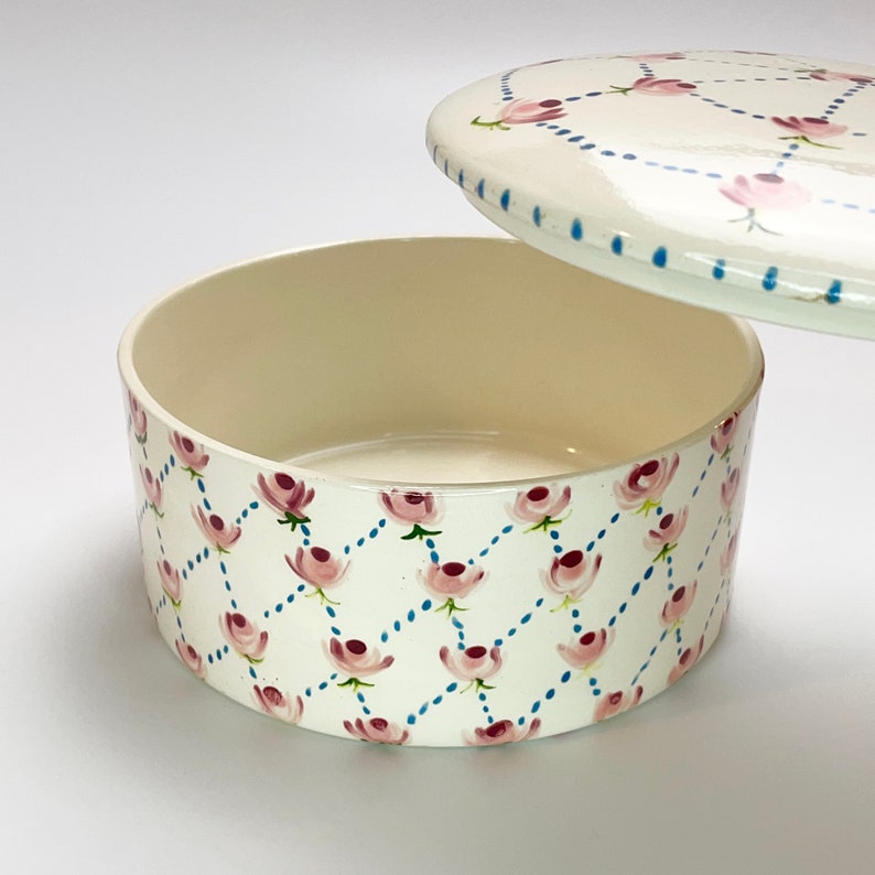 1979 Vintage Floral Ceramic Container With Lid Hand-painted Storage Art ...