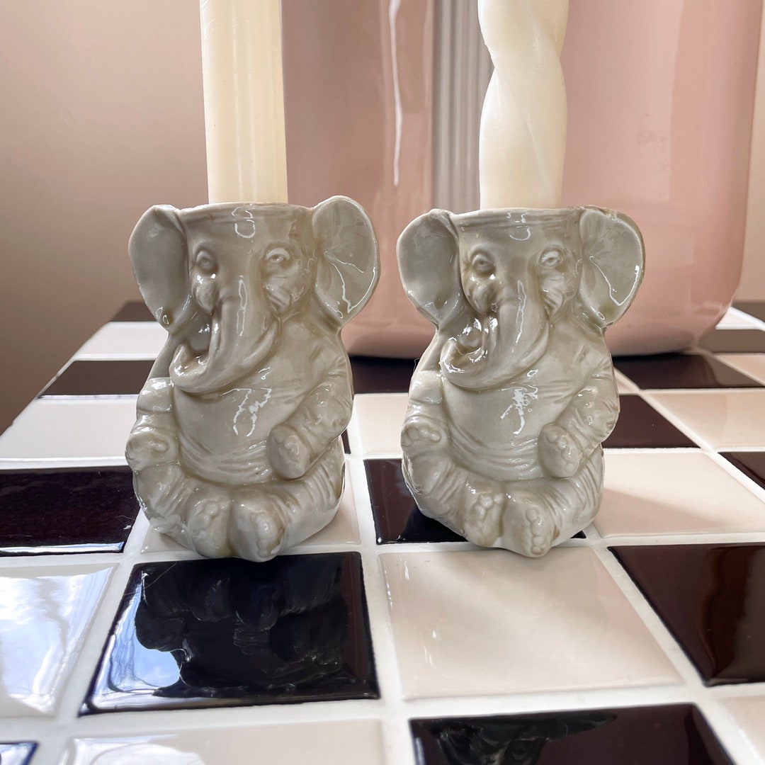 Vintage Elephant Candlestick Holders | Glazed Ceramic Small Home Decor ...