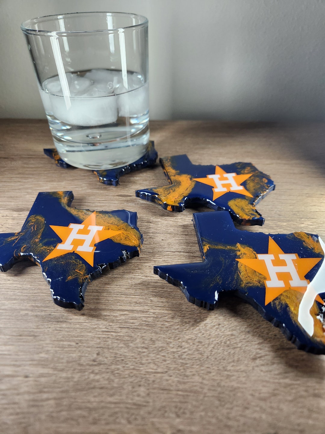 Handmade Houston Astro Themed 4 Piece Coaster Set, Texas, Sports Fan ...