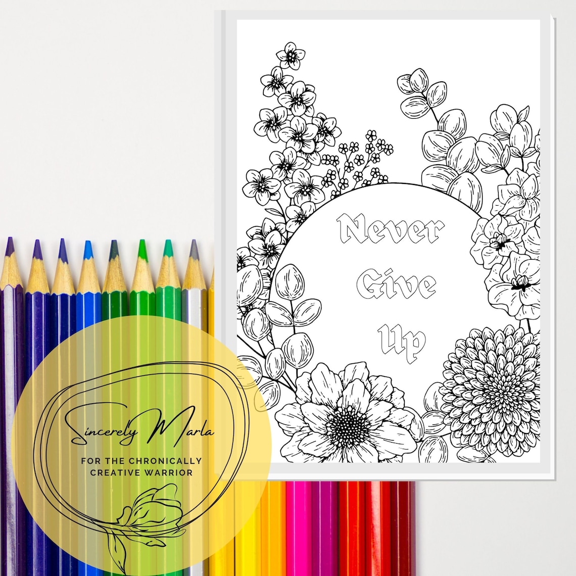 Never Give Up Coloring Page Affirmation Poster | Etsy