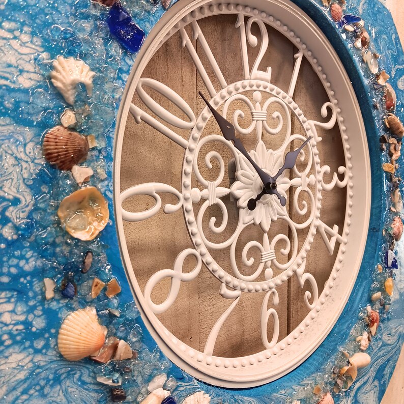 24" Ocean Wave Resin Clock: Seashell & Sea Glass Coastal Decor - Etsy