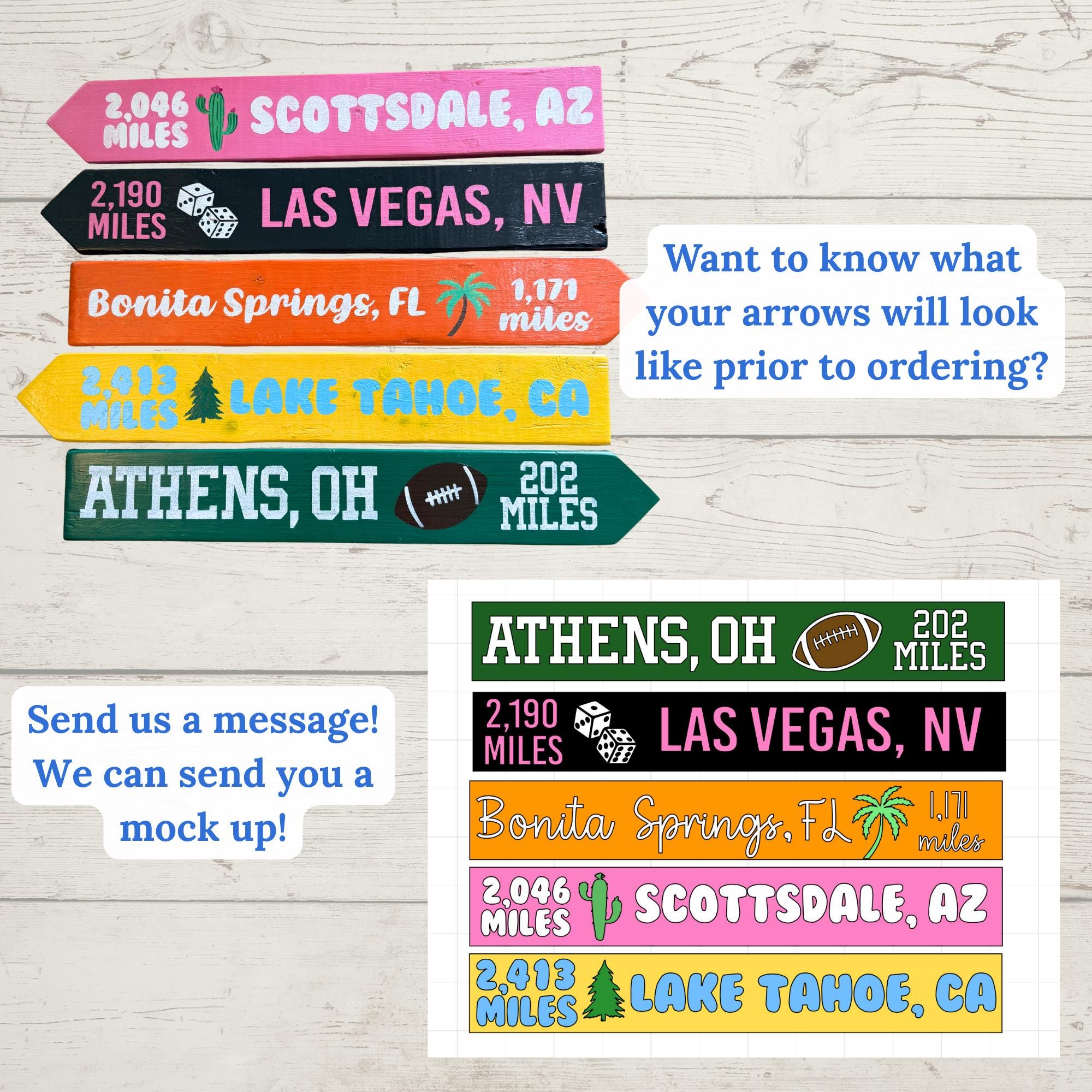 Custom Arrow Sign, Wooden, Mileage, Directional Signs, Hand Painted ...