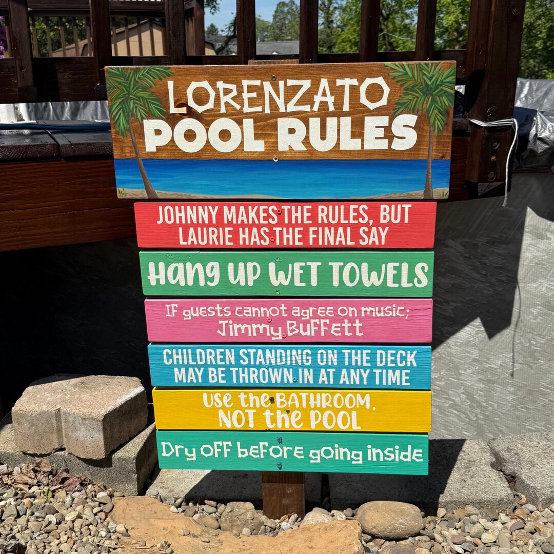 POOL RULES Sign, Custom Hand-painted | Personalized Family Name - Etsy