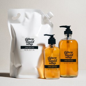 Tallow Liquid Soap - 100% Grass Fed, All Natural, Glass Pump Bottle ...