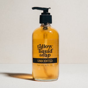 Tallow Liquid Soap - 100% Grass Fed, All Natural, Glass Pump Bottle ...