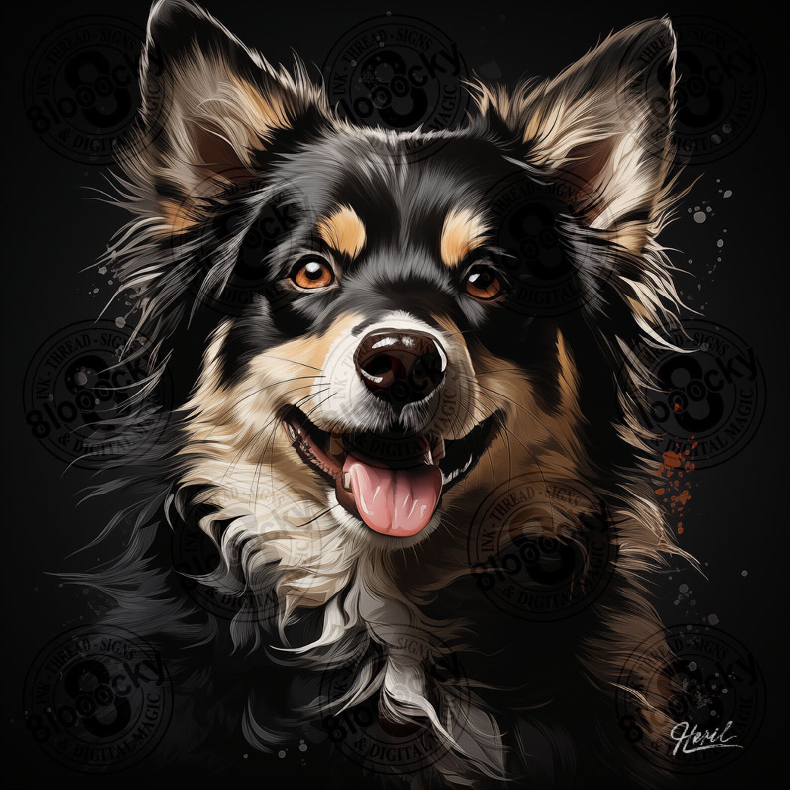 Pomsky Dog Art, Instant Download, Pomsky Portrait, Happy Dog Home Decor ...